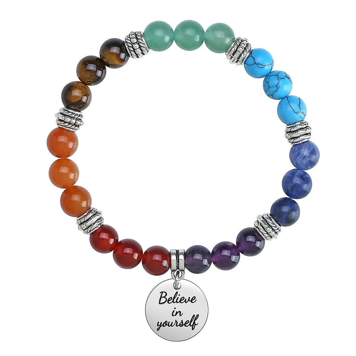 Jovivi 7 Chakra Bracelets for Women Natural Gemstone Yoga Beads Reiki Healing Crystals Stone Beaded Bracelet Believe in yourself Inspirational Charm Stretch Bracelets