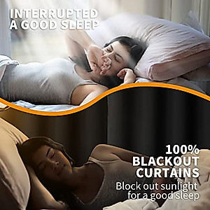 YoungsTex Dark Grey 100% Blackout Curtains 63 Inches Long for Bedroom Grommet Total Blackout Window Curtains 63 Inches Length with Thermal Insulated Backing, 2 Panels, 42 x 63 Inch