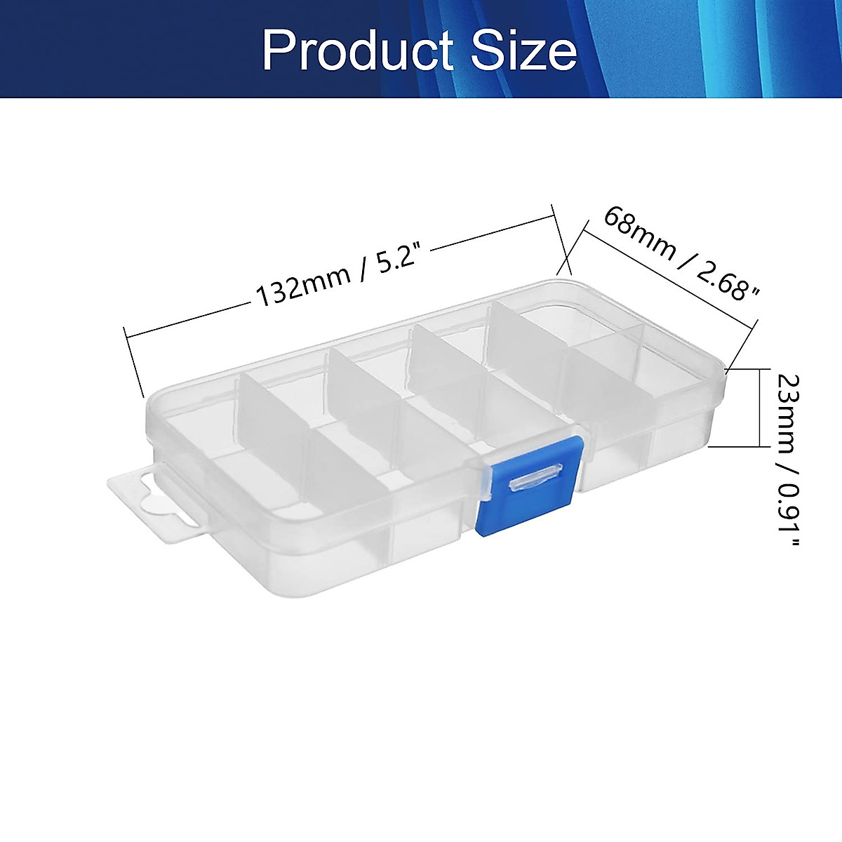 Juvielich 2PCS Clear Plastic Organizer Box, 10 Grids Storage Container Jewelry Box with Adjustable Dividers, for Beads Art DIY Crafts Jewelry Fishing Tackles 5.2"x2.68"x0.91"(LxWxH)
