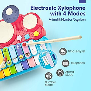 1 Year Old Girl Birthday Gift - Toys for 2 Year Old Girls Toddler - 5 in 1 Baby & Toddler Toys with Baby Piano, Drum Set for Toddlers 1-3, Xylophone, Musical Toys, Whack-A-Mole - 1st One Year Old Toys