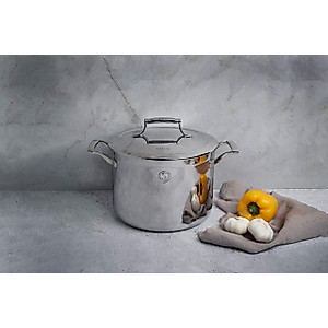 SAVEUR SELECTS Tri-ply Stainless Steel 8-Quart Stock Pot with Lid, Induction-ready, Dishwasher Safe, Voyage Series