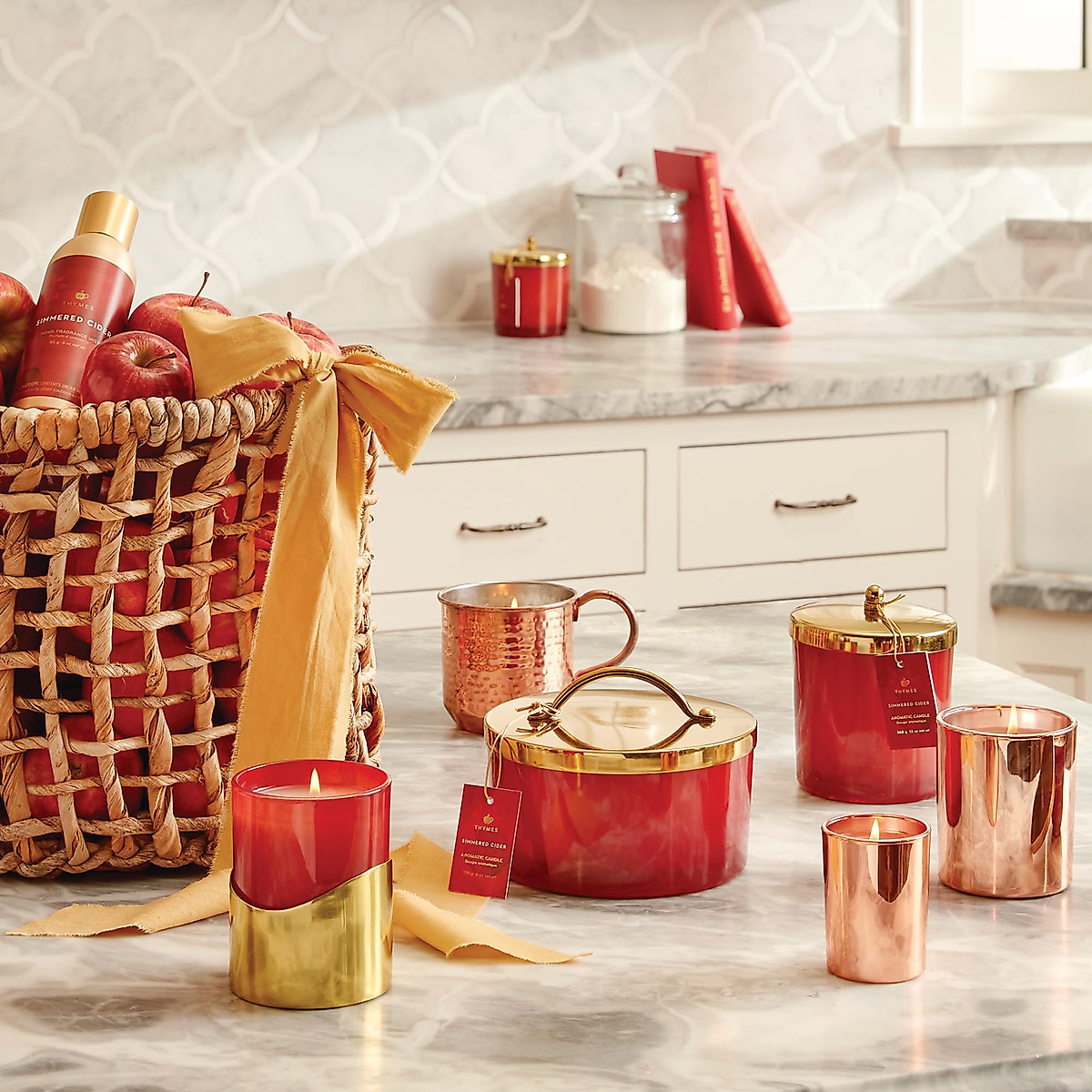 Thymes Simmered Cider Copper Cup Candle - Warm & Spicy Scented Candle with Notes of Apple, Clove, and Cardamom - Luxury Home Fragrance - Copper Candle (10 oz)