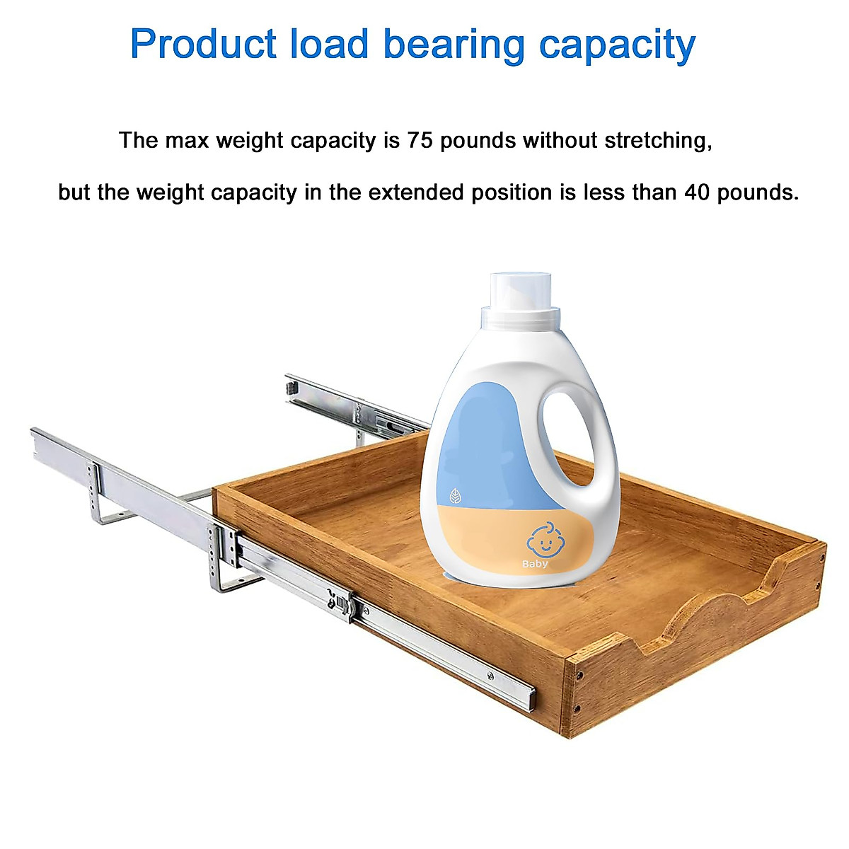 DINDON 1 Tier Pull Out Cabinet Organizer (20" W x 21" D) Single Tier Heavy Duty Slide Out Wood Drawer Under Sink Shelf Organization Storage