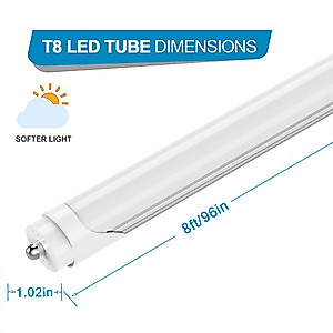 CNSUNWAY 8FT LED Bulbs, 45W 5400LM 5000K, Super Bright, T8 T10 T12 LED Tube Lights, FA8 Single Pin LED Lights, Frosted Cover, Ballast Bypass, Fluorescent Light Bulbs Replacement (Pack of 4)