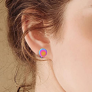 FLYUN 12MM Pressure Earring for Keloids, Keloid Earrings Pressure Clip On Earring, Ear Cuff, Stainless Steel Non-Pierced Earrings (14MM, Silver&Black&Gold)