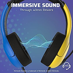 PDP Gaming LVL40 Stereo Headset with Mic for Nintendo Switch - PC, iPad, Mac, Laptop Compatible - Noise Cancelling Microphone, Lightweight, Soft Comfort On Ear Headphones, 3.5mm jack - Yellow & Blue