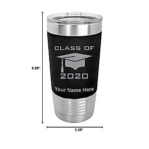 LaserGram 20oz Vacuum Insulated Tumbler Mug, Grad Cap Class of 2023, 2024, 2025, 2026, 2027, Personalized Engraving Included (Faux Leather, Black)