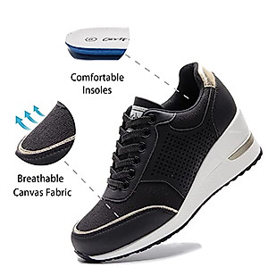 Cestfini Black High Heel Wedge Sneakers for Women Dressy Fashion Platform Sneakers Hidden Wedge Sneakers Tennis Shoes