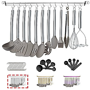 38 Piece Silicone kitchen Cooking Utensils Set with Utensil Rack, Silicone Head and Stainless Steel Handle Cookware, Kitchen Tools for Utensil Sets, Non-Stick kitchen Gadgets, Dishwasher Safe(Silver)