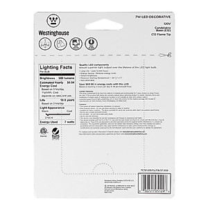 Westinghouse 0512900 60W Equivalent C13 Soft White LED Light Bulb with Candelabra Base