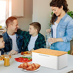 Widousy Bread Bin with Bamboo Lid, White Bread storage box – Bread Holder Bin for Kitchen Countertop Storage Organizer (White)
