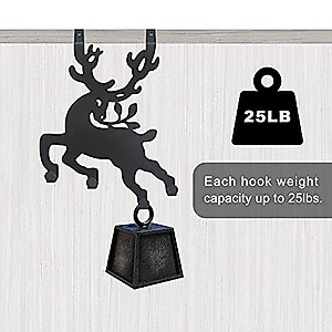 SELEWARE Decorative Deer Over The Door Hanger Hook, Heavy Duty Over Door Bathroom Robe Towel Hanger with 4 Hooks, Compact Design, Home Bedroom Office Door Storage Coat Hook, Black