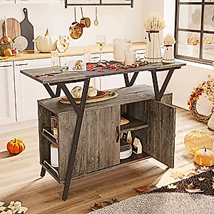 Bestier Buffet Cabinet with Storage, Coffee Bar Cabinet Kitchen Sideboard Kitchen Island with Adjustable Shelf for Kithcen Dinning Room Living RoomEntryway Hallway, Retro Grey