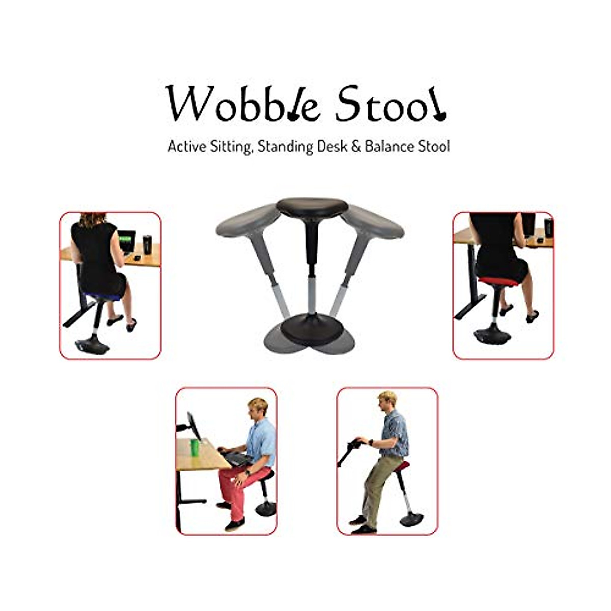 Wobble Stool Standing Desk Chair Ergonomic Tall Adjustable Height sit Stand-up Office Balance Drafting bar swiveling Leaning Perch Perching high swivels 360 Computer Active Sitting Black Saddle seat