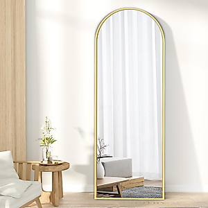 NISHCON Arched Full Length Mirror 64"x21", Gold Frame Floor Mirror with Stand, Free Standing Wall Mounted Leaning Mirror, Full Body Mirror for Bedroom Living Room Vanity Entryway Dressing