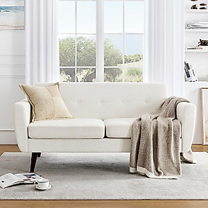 kinmars 65.75" W Loveseat Sofa, Button Tufted Upholstered Small Couch, Comfortable Small Sofa, 2 Seater Fabric Loveseat, Mid Century Modern Couch for Living Room, Bedroom, Dorm (Beige-5)