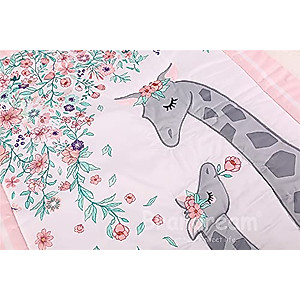 Brandream Nursery Bedding Jungle Animal Crib Bedding Giraffe Family Baby Comforter Set, 6 Piece Farmhouse Floral Girls Boys Cradel Bedding, Grey Pink White