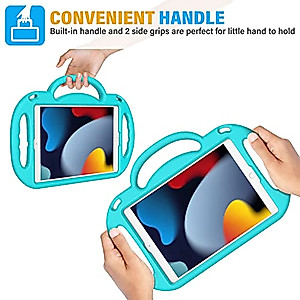 SUPLIK iPad 10.2 Case for Kids, iPad 9th/8th/7th Generation Case, iPad 10.2 2021/2020/2019 Protective Case with Shoulder Strap Handle Stand for Apple iPad 10.2 inch Model, Cyan