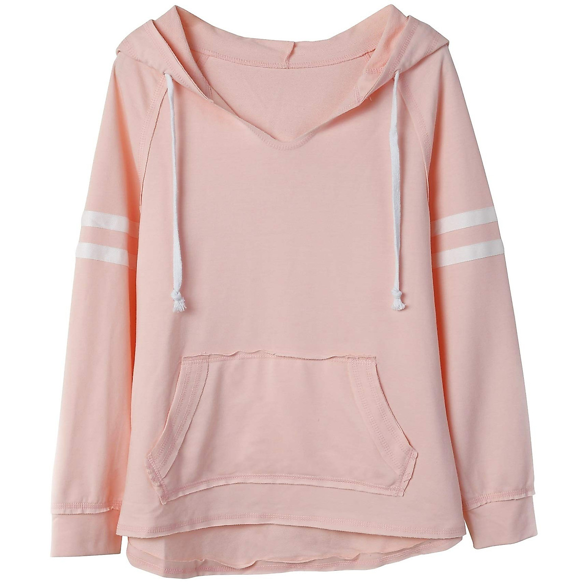 Womens V Neck Hoodies with Pockets Long Sleeve Striped Pullover Tops Sweatshirt Pink