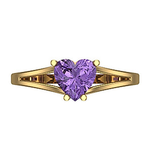 Clara Pucci 1.55 ct Heart Cut Solitaire split shank Genuine Simulated Alexandrite Stunning Classic Statement Ring 14k Yellow Gold Size 7