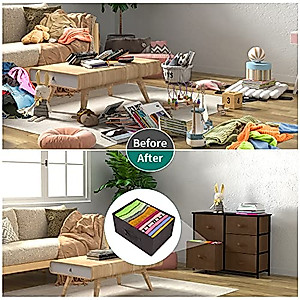 YITAHOME Storage Tower with 5 Drawers - Fabric Dresser, Organizer Unit for Bedroom, Living Room, Closets & Nursery - Sturdy Steel Frame, Easy Pull Fabric Bins & Wooden Top (Brown)