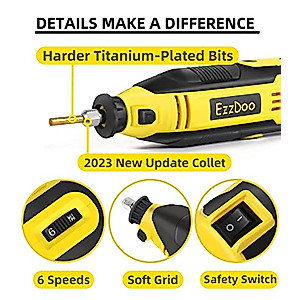 EzzDoo Electric Chainsaw Sharpener Kit with TITANIUM-PLATED Diamond Bits - High-Speed Chain saw Sharpener Tool and 4 Sizes High Hardness Sharpening Wheels For All Chainsaw Chains