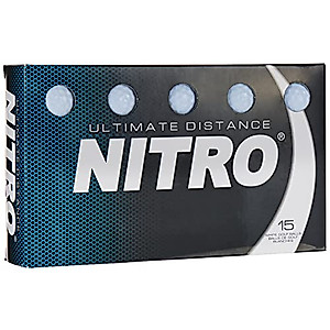 Nitro Long Distance High-Durability Golf Balls (15PK) All Levels Ultimate Distance Titanium Core High Velocity Great Stop & Sticking Ability Golf Balls USGA Approved-Total of 15-White