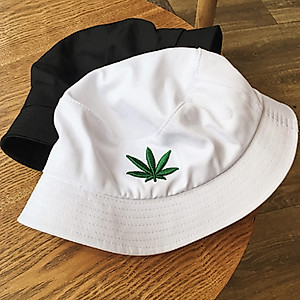 Bucket Hat Cap Marijuana Weed Leaf Cannabis - Foldable Snapback Men Women (Black)