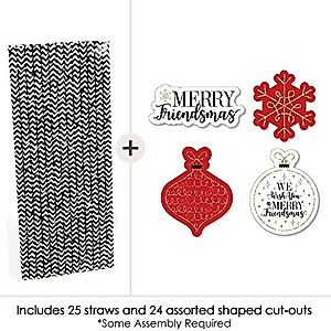 Big Dot of Happiness Red and Gold Friendsmas - Paper Straw Decor - Friends Christmas Party Striped Decorative Straws - Set of 24
