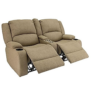 RecPro Charles 67" Double Recliner RV Sofa with Console and Cupholders | Zero Wall Loveseat for Camper | Wall Hugger Couch | Fifth Wheel Theater Seating | Replacement RV Furniture | Oatmeal Cloth