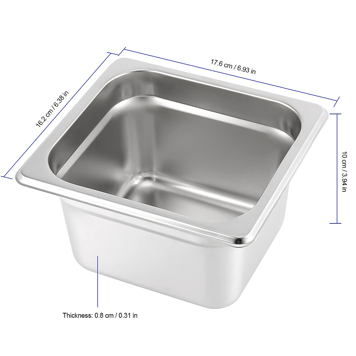 FUNSUEI 4 PCS 1/6 Size x 4 Inches Stainless Steel Steam Table Pans, Steam Table Chafer Pan, Hotel Pan Food Pan for Restaurants, Hotels, Buffets, Catering, Silver