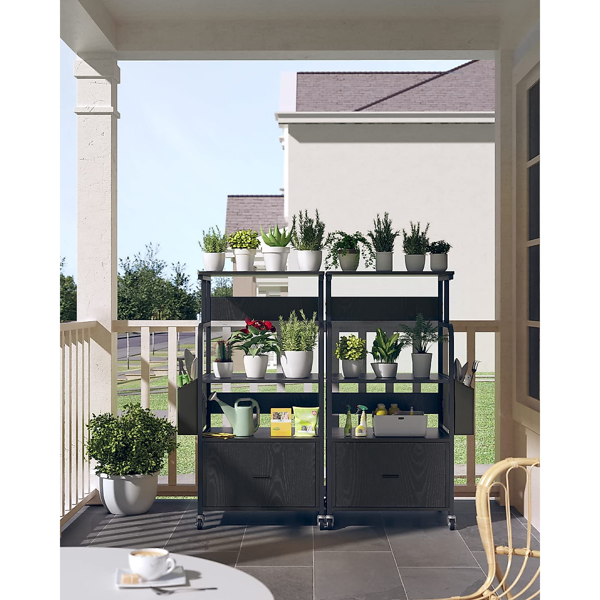 Gizoon 42'' Home Office Printer Stand with Storage Drawer, 3 Tier Large Tall Printer Shelf Cart W/Lockabel Rolling Wheels, Versatile - Black