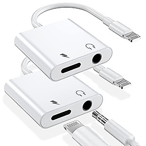iPhone Headphone Adapter,2Pack [Apple MFi Certified] 2 in 1 Lightning to 3.5mm AUX Audio+Charger Splitter Dongle for iPhone Accessories Compatible with iPhone14/13/12/11/XS/XR/X 8/iPad,Support All iOS