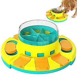Dog Food/Treats Dispensing Container Toy | Interactive Pet Toy | Slower Feeder with Press Button, Blue