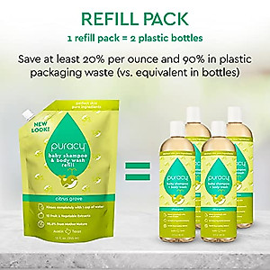 Puracy Shampoo & Body Wash for Children - Perfect Skin, Pure Ingredients - with 12 Fruit & Vegetable Extracts for Silky Smooth Skin, Gentle Citrus Grove Aromas, 98.8% from Mother Nature (12 Oz, 2-Pk)
