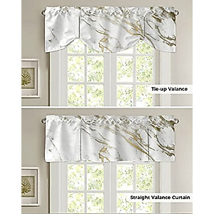 Tie Up Valance Curtain for Kitchen,Abstract White Marble Gold Inlay Rod Pocket Short Curtains Adjustable Tie-Up Shade Valances,Modern Simple Geometric Window Treatment for Bathroom Bedroom 60x18in