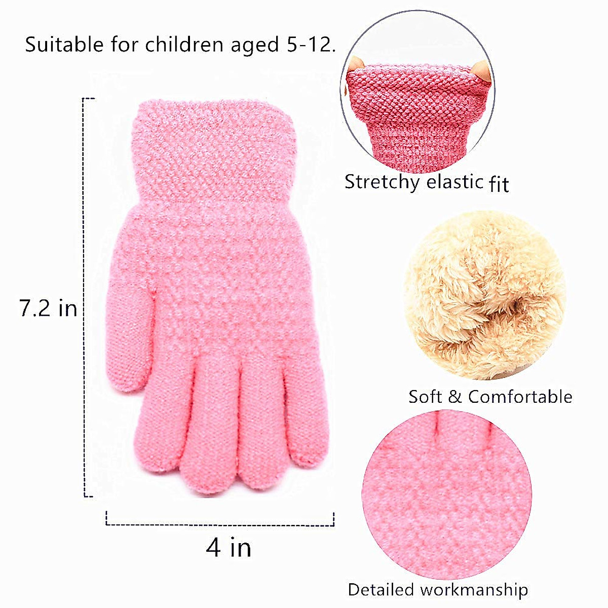 Girls Winter Hat Scarf Gloves Set for Cold Weather, Kids Beanie Hat Infinity Scarf Knitted Gloves Sets PInk Knit Thick Warm Fleece Lined Thermal Set for 6-10 Years Old Boy Baby Toddler Children