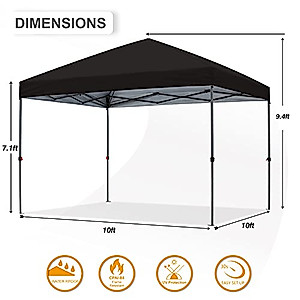 HLong Pop Up Canopy Tent Outdoor Portable Easy Canopy Tent (10x10, Black)