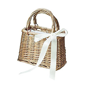 Duiaynke 1 Piece Rattan Basket Handmade Woven Tote Bag Used for Decor or Storage Grocery Basket Holiday Travel Storage Basket (Rectangle)