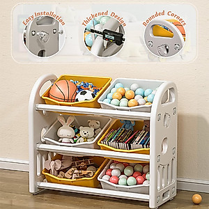 Legendstone Kids Toy Organizer with 6 Storage Bins, Toy Organizer and Storage for Kids’ Toys, Toy Storage Organizer for Kids Room, Playroom, Nursery Room (Yellow)