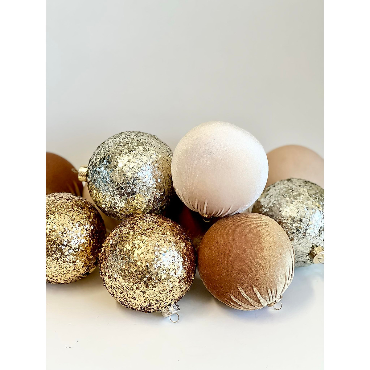 Gold Christmas Handmade Velvet Ornaments, Bulk Christmas Balls, Christmas Tree Bulbs, Glitter Christmas Decorations, Christmas Gift Idea, Set of 12