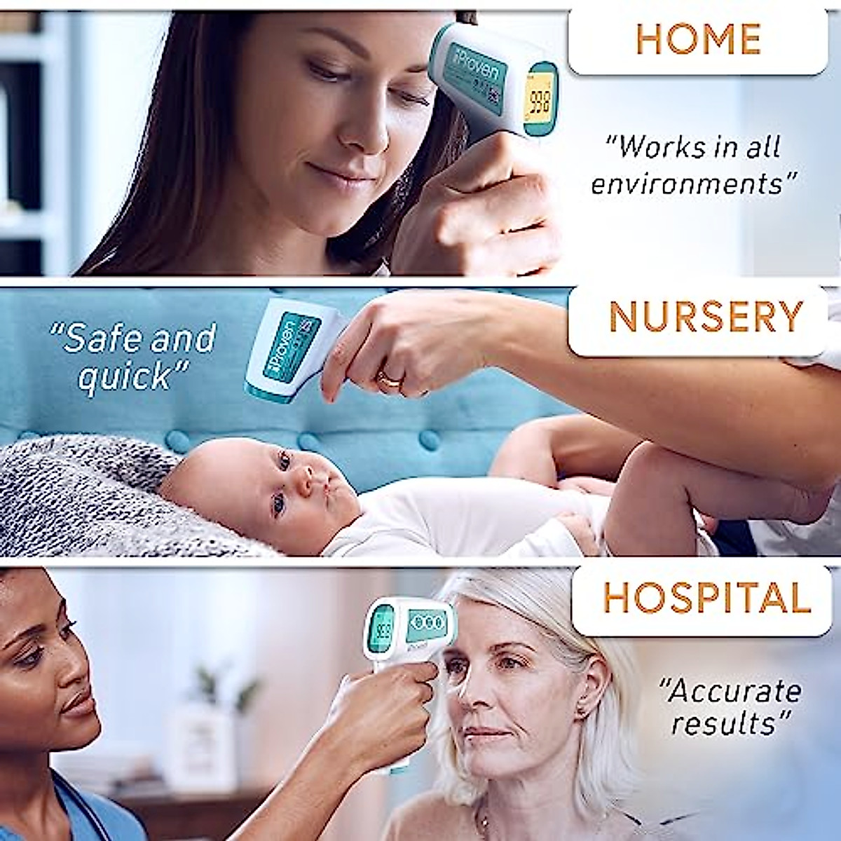 Infrared Forehead Thermometer for Adults, Kids and Babies, Touchless iProven Thermometer, 1sec Instant Accurate Readings, Easy to Use, 3 in 1 Thermometer with Fever Alarm, Silent & Memory Mode