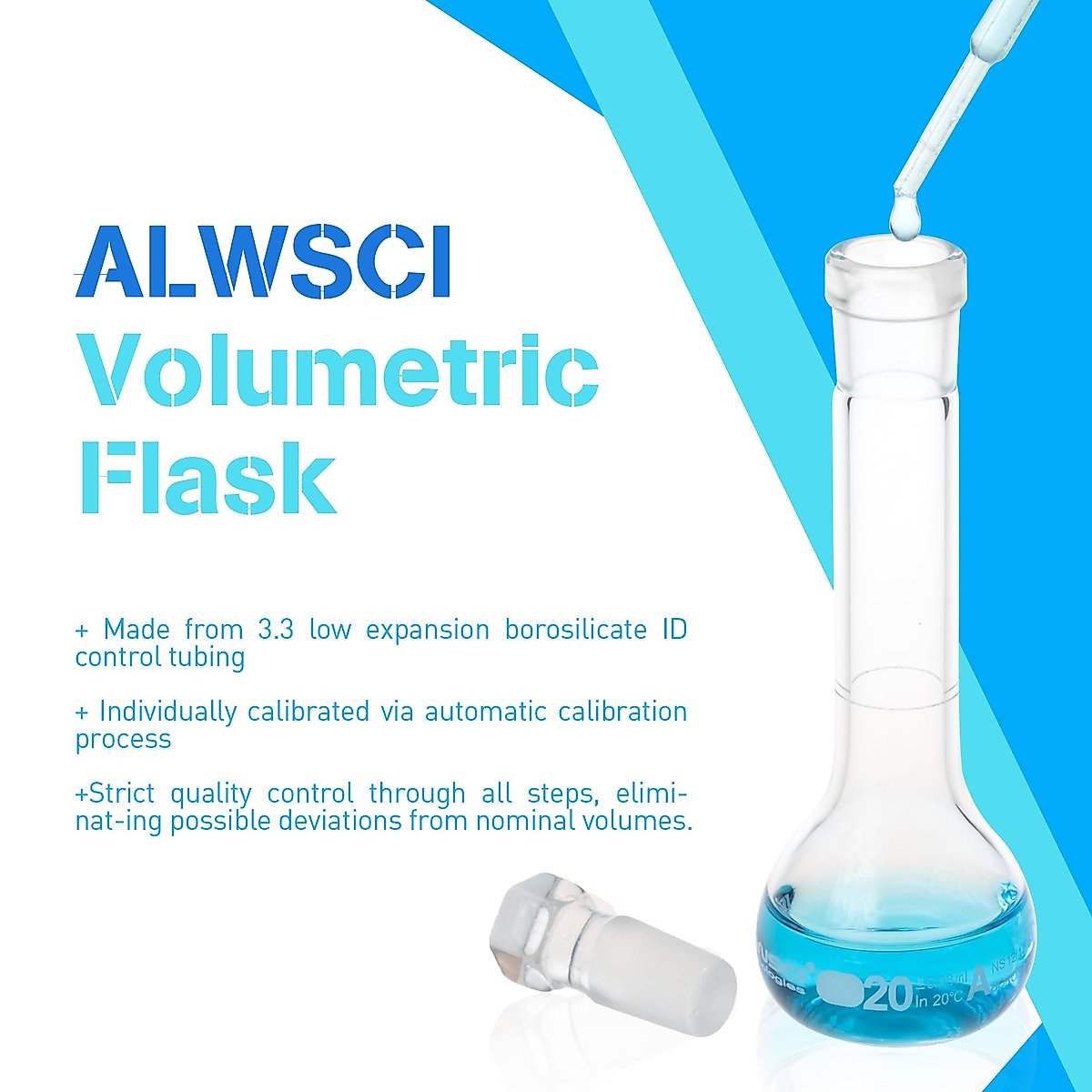 ALWSCI 20 ML Volumetric Measuring Flask Set NS12/14 Glass Stopper, Graduated, ASTM Class A Borosilicate Glass 3.3 for Laboratory, 2 PCS