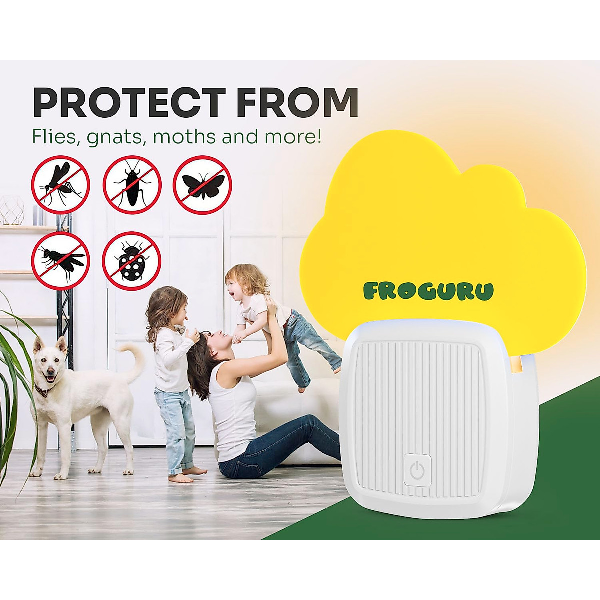 FROGURU Plug in Fly Trap Indoor with 14 Sticky Refills (2-Pack) - Easy to Use Odorless Indoor Fly Trap for Home with Yellow LED Light - Traps Insects Like Fruit Flies, Mosquitoes, Gnats, Moths, etc.