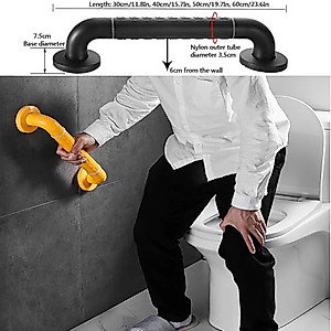 Psmpeng Bathroom Grab Rails 304 Stainless Steel Shower Handle Bathtub Grab Bar with Safety Circles Handrail ?for Elderly Disabled Toilet Seniors Kitchen(Black,30cm)