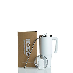 Hogg 30oz Grippy Tumbler with Removable Handle, Lid, and Stainless Steel Straw, DIY, Customizable, Double Wall Insulated Tumblers (White)