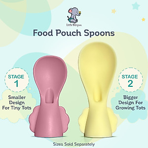 LittleWhispers Stage 1 Baby Pouch Spoon Attachment - 5 Pack Small Spoons - Travel Case Included - Silicone Baby Food Pouch Spoon Tops - Squeeze Baby Pouch Topper