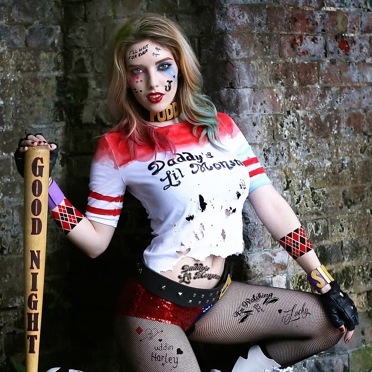 3-Pack Large Cosplay Clown Prince JOKAR & HARLI QUYNN Temporary Tattoos – 8.2 x 11.6 Inch Fake Tattoos for Cosplay, Halloween, and Parties