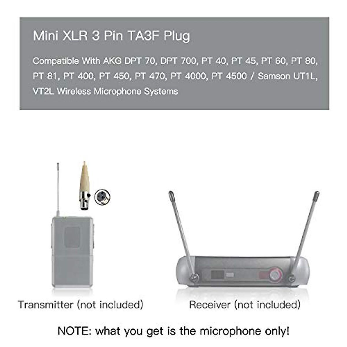 J K Pro Earhook Headworn Microphone Headset Microphone MIC-J S90 Compatible with AKG SAMSON Wireless Bodypack Transmitter - Mini XLR TA3F Connector