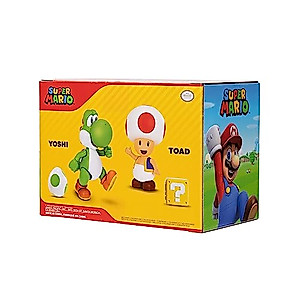 Super Mario Nintendo 4 Inch Action Figure 2-Pack: Yoshi & Toad with Accessories